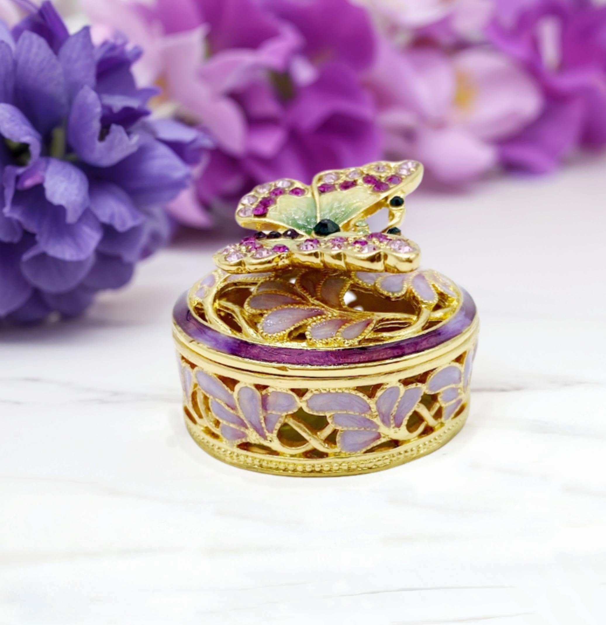 JWT Astyle Elegant Butterfly Jewelry Trinket Boxes.Enameled Decorative Keepsake Ring Box Holder Necklace Earrings Organizer Home Decor.Butterfly Gifts for Women