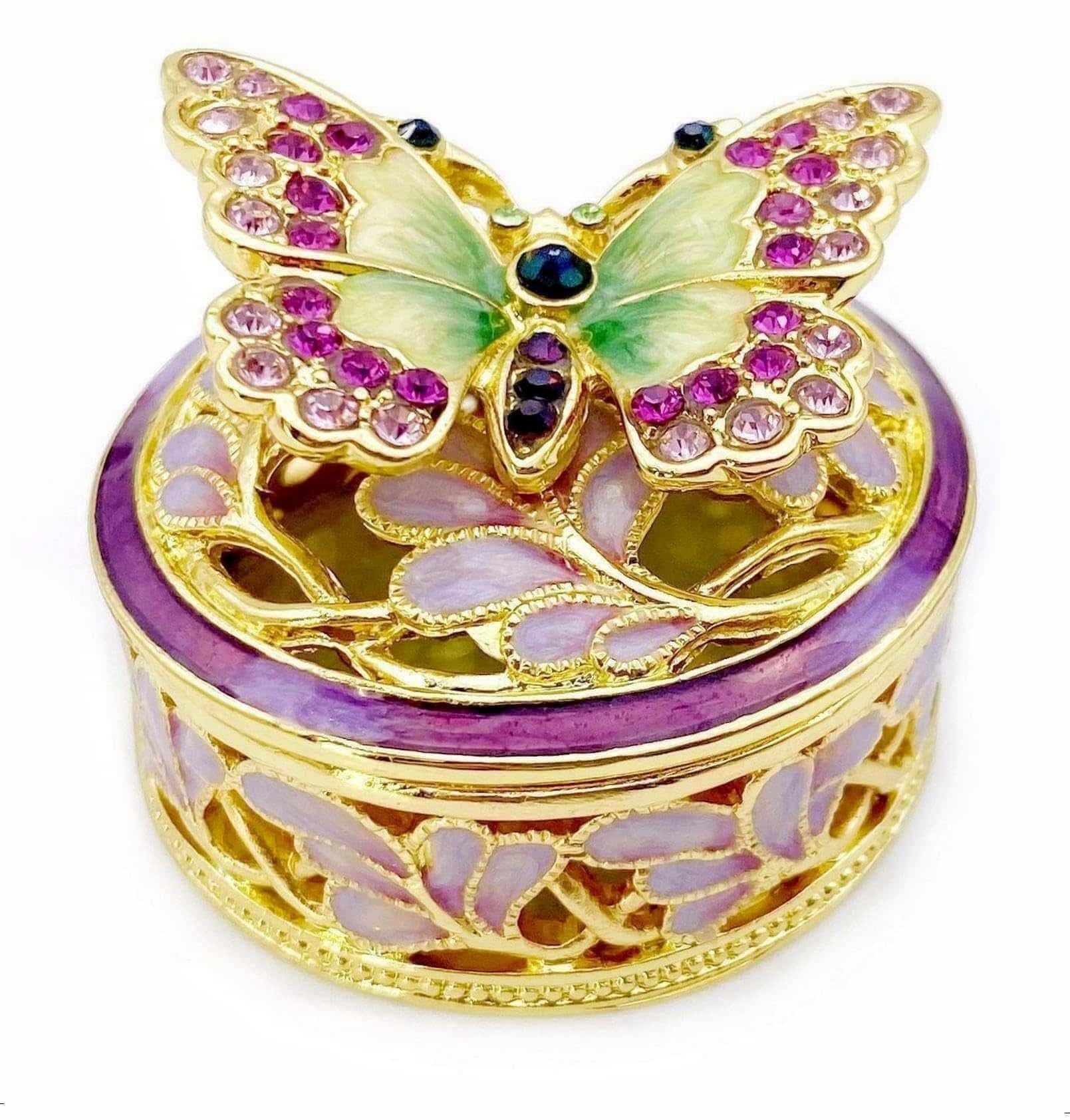 JWT Astyle Elegant Butterfly Jewelry Trinket Boxes.Enameled Decorative Keepsake Ring Box Holder Necklace Earrings Organizer Home Decor.Butterfly Gifts for Women