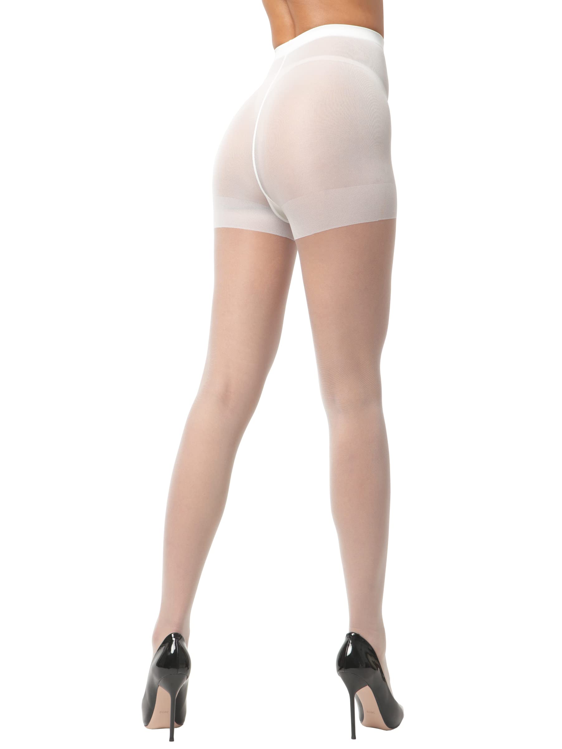 EVERSWE 3 Pairs Women's Sheer Tights 20D, High Waist Control Top Pantyhose Hosiery (White, L)