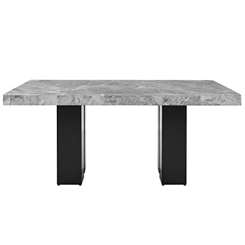 Steve Silver Company Camila Modern Rectangle Marble Top Dining Table with 4 Wide Espresso Legs, Seats up to 6 People, in Gray Finish