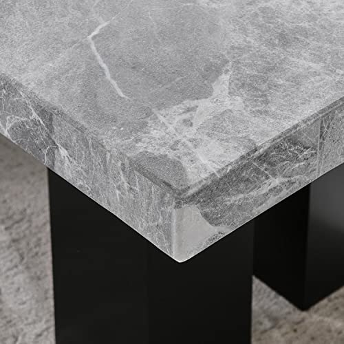 Steve Silver Company Camila Modern Rectangle Marble Top Dining Table with 4 Wide Espresso Legs, Seats up to 6 People, in Gray Finish