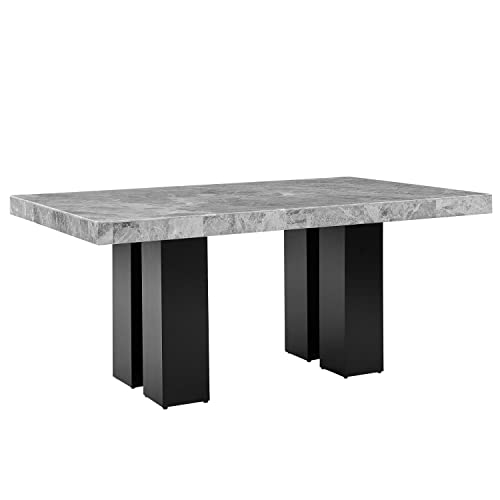 Steve Silver Company Camila Modern Rectangle Marble Top Dining Table with 4 Wide Espresso Legs, Seats up to 6 People, in Gray Finish
