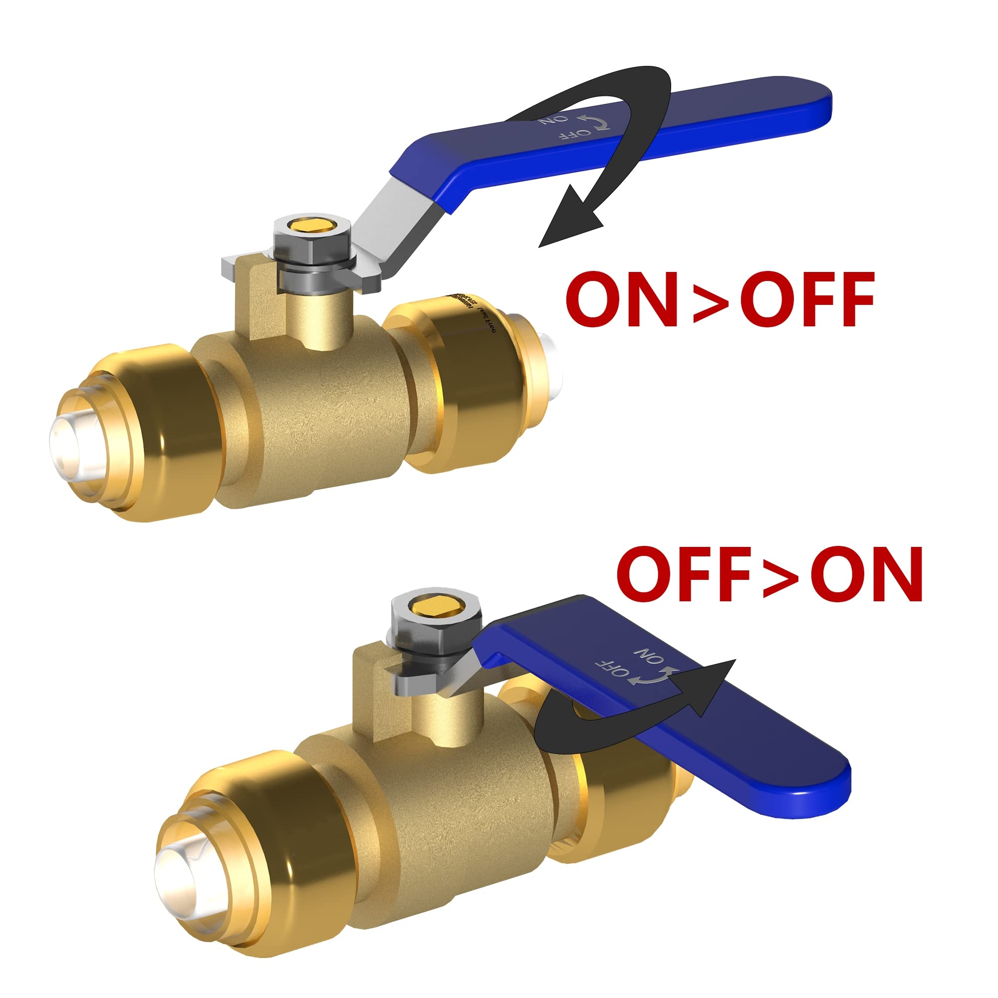 Hourleey 2 Pieces 1/2 Inch Push-Fit Full Port Ball Valve for Hot and Cold Water with Disconnect Clip, Water Stop Shut Off, 1 Piece Each
