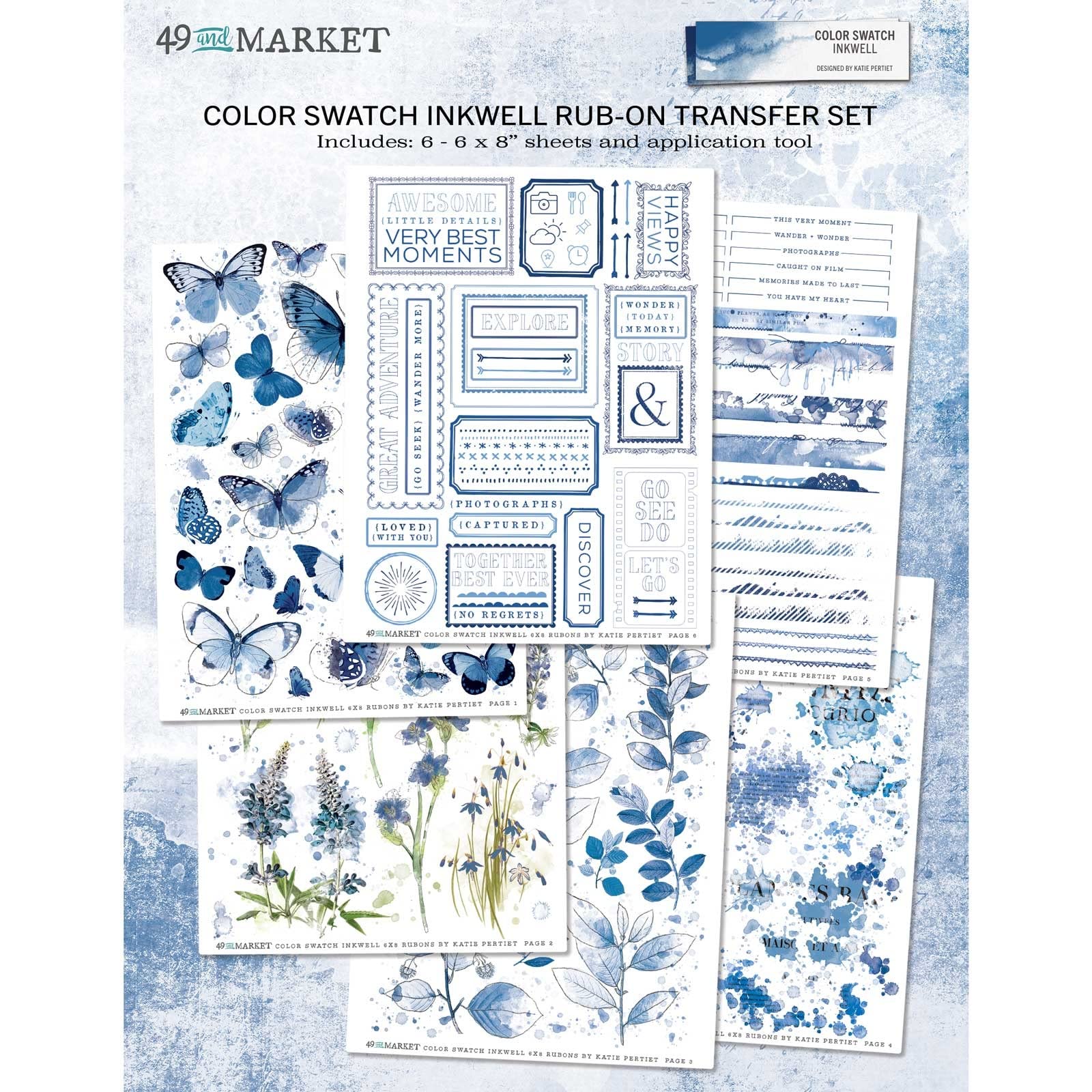 49 AND MARKET Color Swatch: Inkwell Rub-Ons 6"X8" 6/Sheets, White