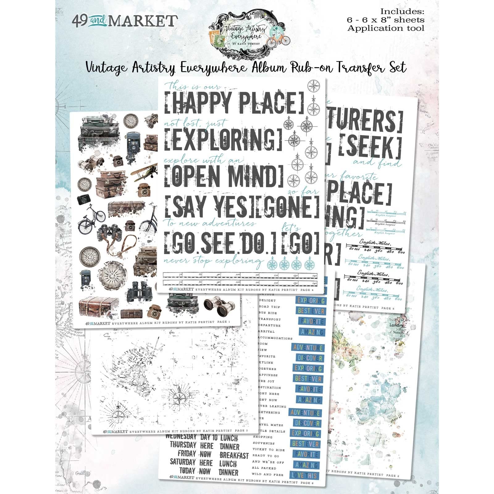 49 AND MARKET Vintage Artistry Everywhere Album Kit Rub-Ons 6"X8", Multicolor