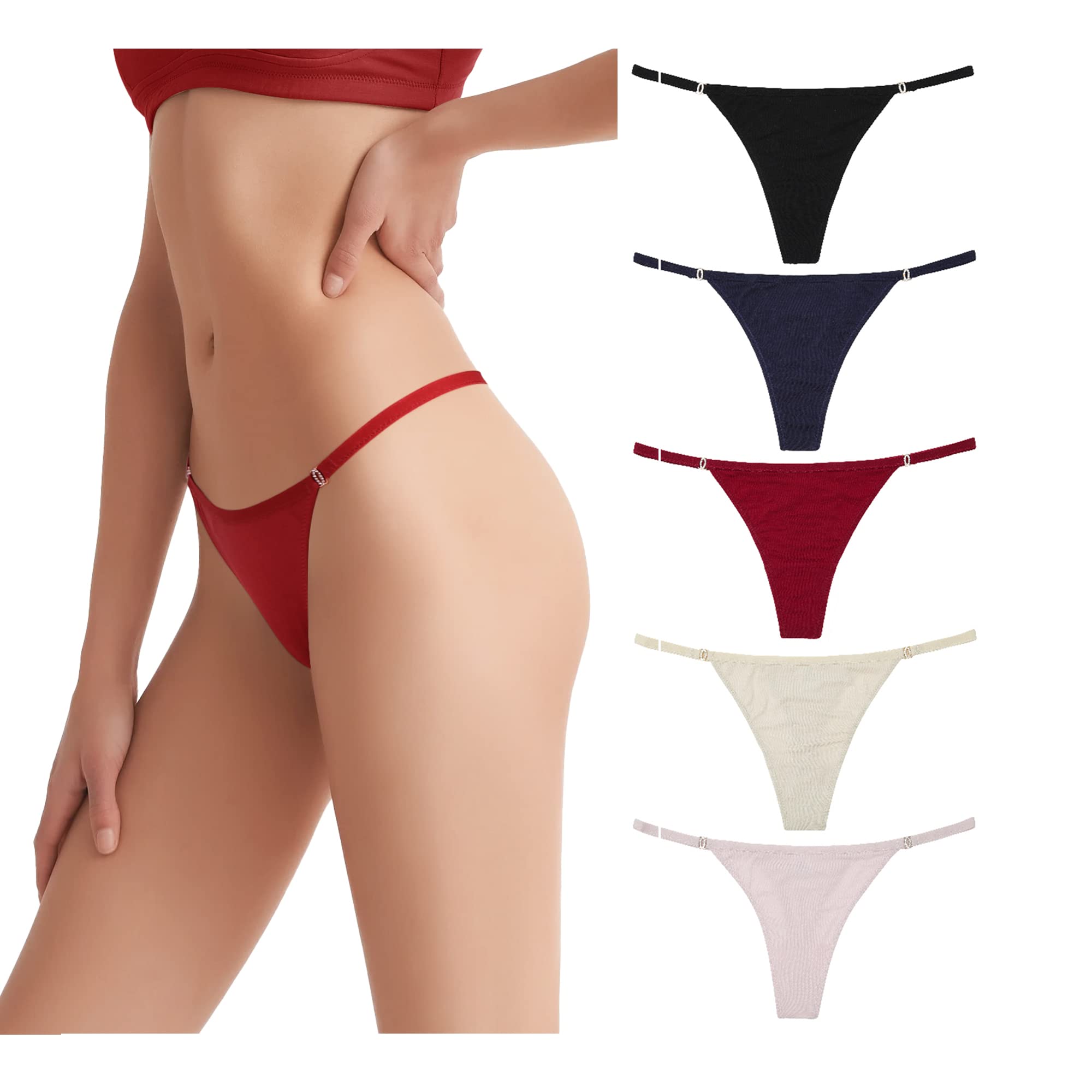 LEVAO 5 Pack Women's G-String Thongs Cotton Panties Stretch T-back Tangas Low Rise Hipster Underwear Sexy S-XL