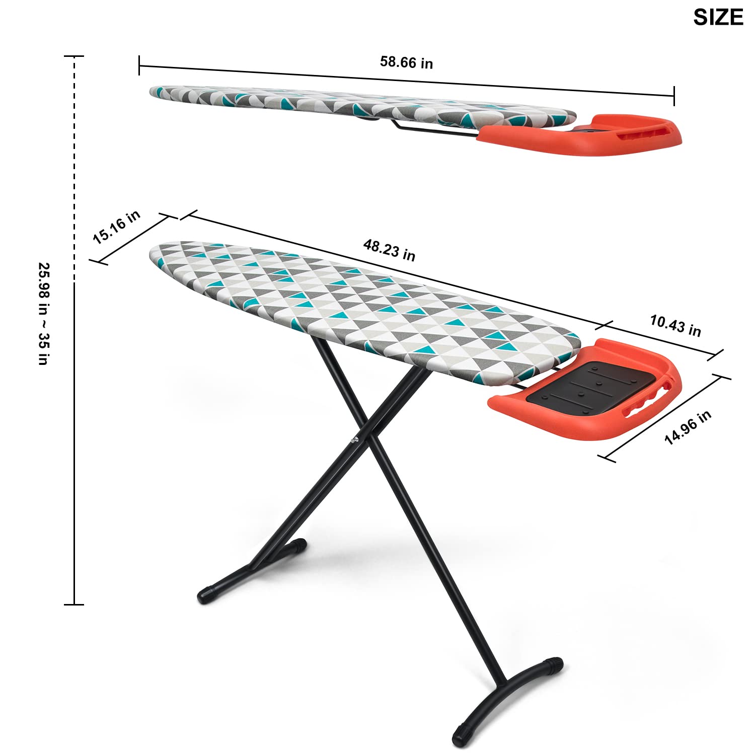 Duwee 15"×48" Ironing Board with Retractable Iron Rest,Ironing Board Full Size Heat-Resistant Cover with Thick Padding,Space Saving Iron Boards with Sturdy Legs,Adjustable Heights