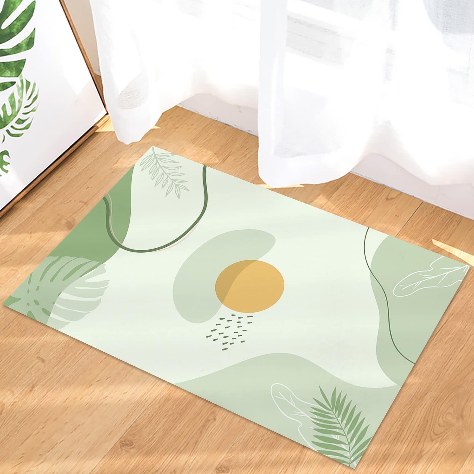 Entryway Front Doormat Boho Tropical Plant Leaf Green Outdoor Welcome Doormat, Anti-Slip and Absorbent to Remove Sole Stains for Indoor Outdoor Entryway Dust Removal - 18" x 30"
