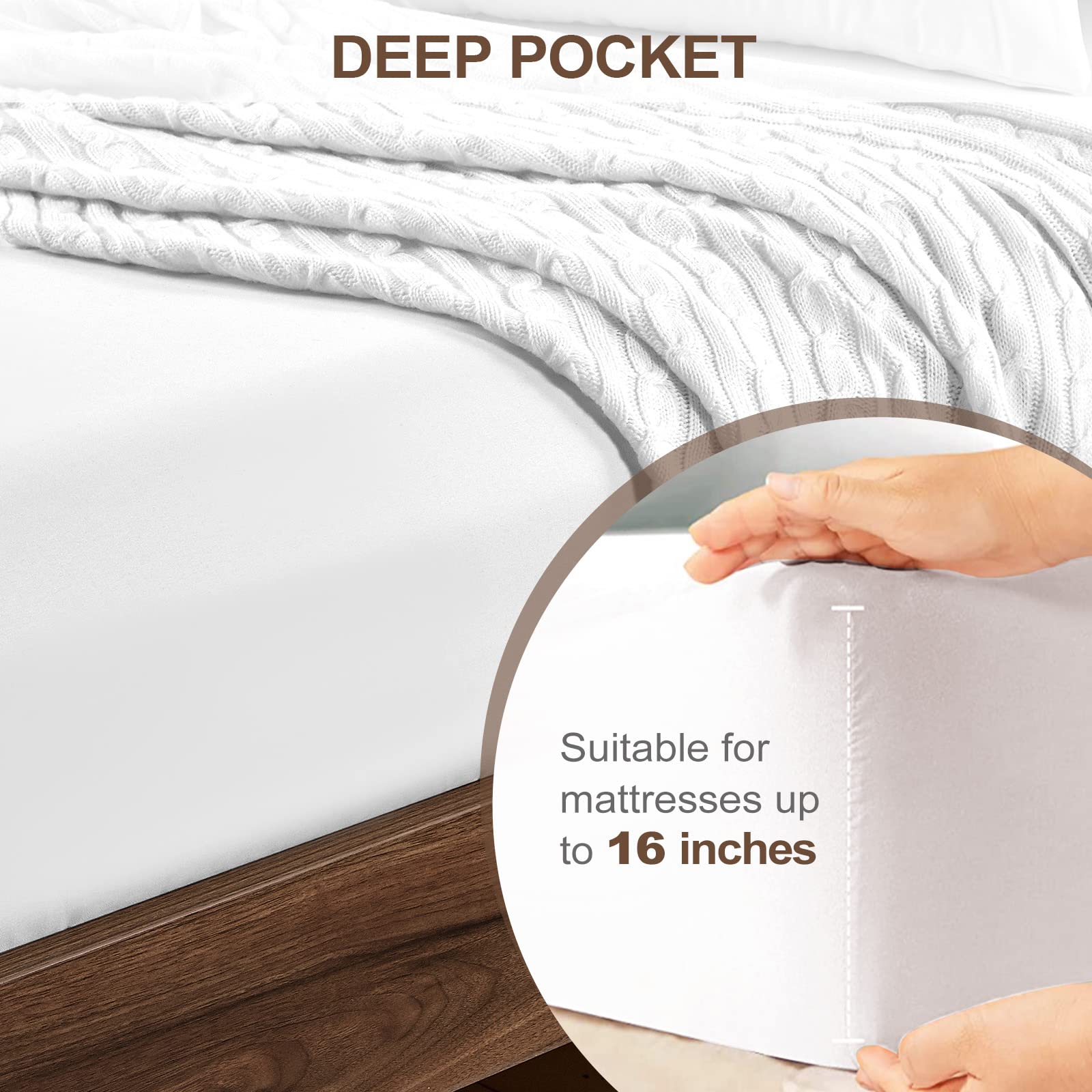 FreshCulture Twin Fitted Sheet - Hotel Quality - Ultra Soft & Breathable - Brushed Microfiber - Deep Pocket - Cooling Fitted Sheet for Twin Size Bed (White)