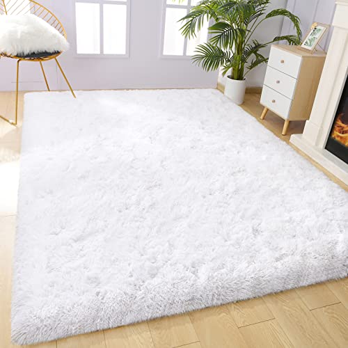 Vocrite 6x9 Large Fluffy Rug for Bedroom, White Shag Shaggy Area Rug, Non-Skid Fuzzy Faux Fur Rug for Living Room Playroom Nursery Classroom Kids Room, Soft Carpet for Home Room Decor