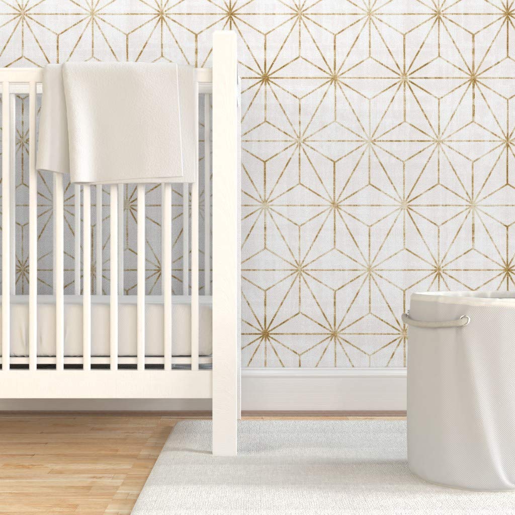 Peel & Stick Wallpaper 3ft x 2ft - Star Geo White Gold Geometric Triangles Holiday Abstract Minimalistic Custom Removable Wallpaper by Spoonflower