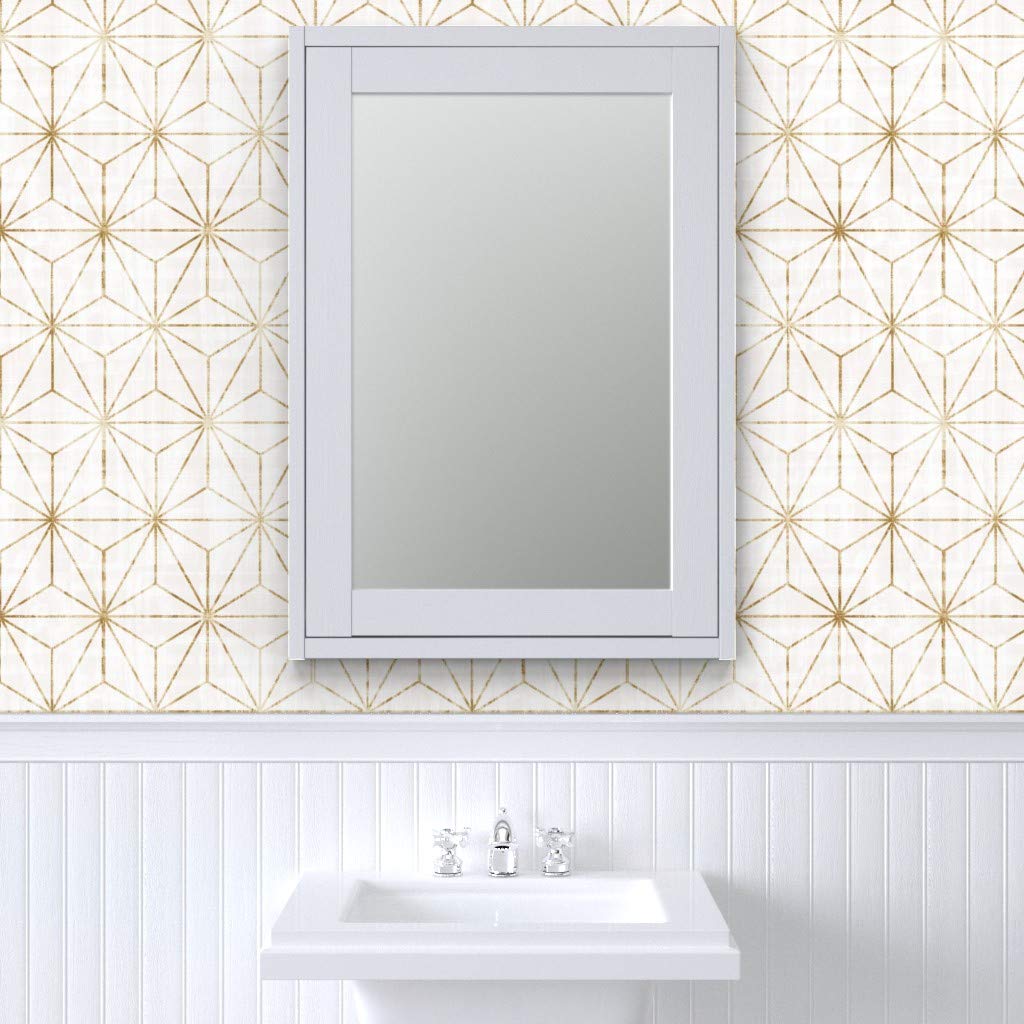 Peel & Stick Wallpaper 3ft x 2ft - Star Geo White Gold Geometric Triangles Holiday Abstract Minimalistic Custom Removable Wallpaper by Spoonflower