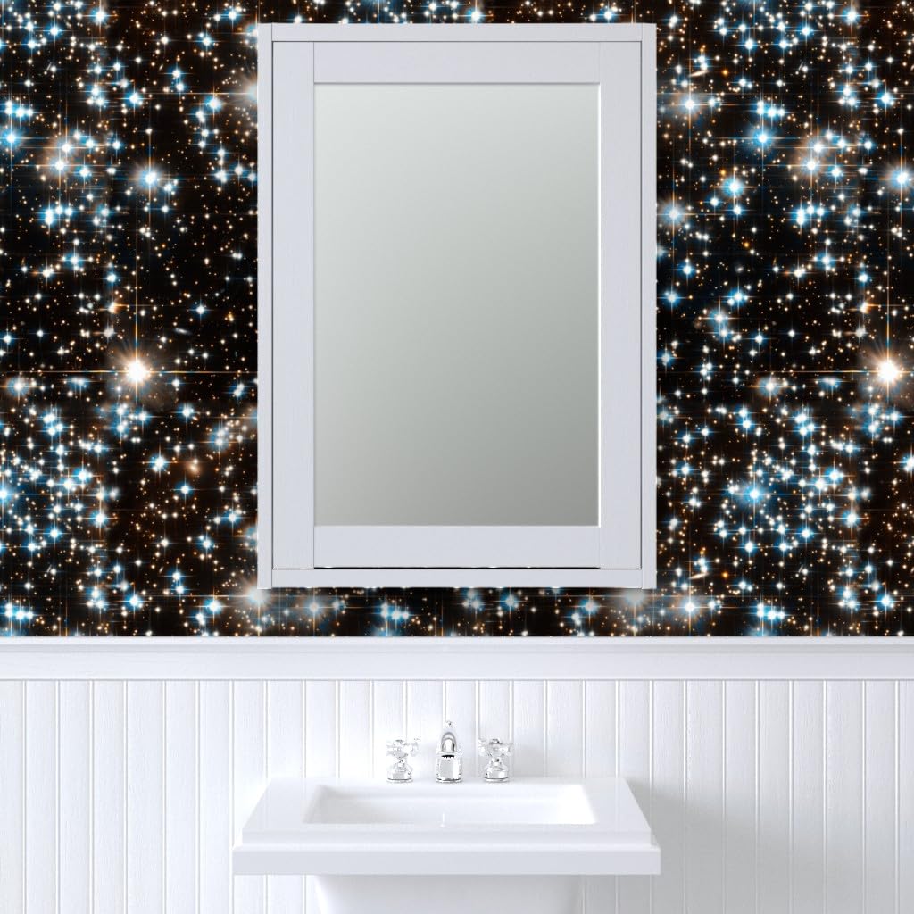 Peel & Stick Wallpaper Swatch - Stars Sparkle Star Field Dark Galaxy Universe Outer Space Photo Blue Nebula Black Custom Removable Wallpaper by Spoonflower