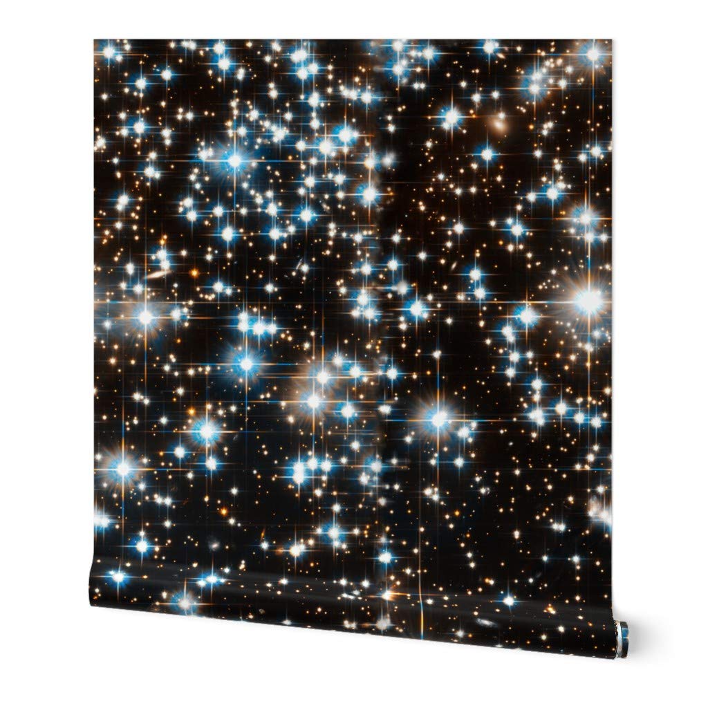 Peel & Stick Wallpaper Swatch - Stars Sparkle Star Field Dark Galaxy Universe Outer Space Photo Blue Nebula Black Custom Removable Wallpaper by Spoonflower