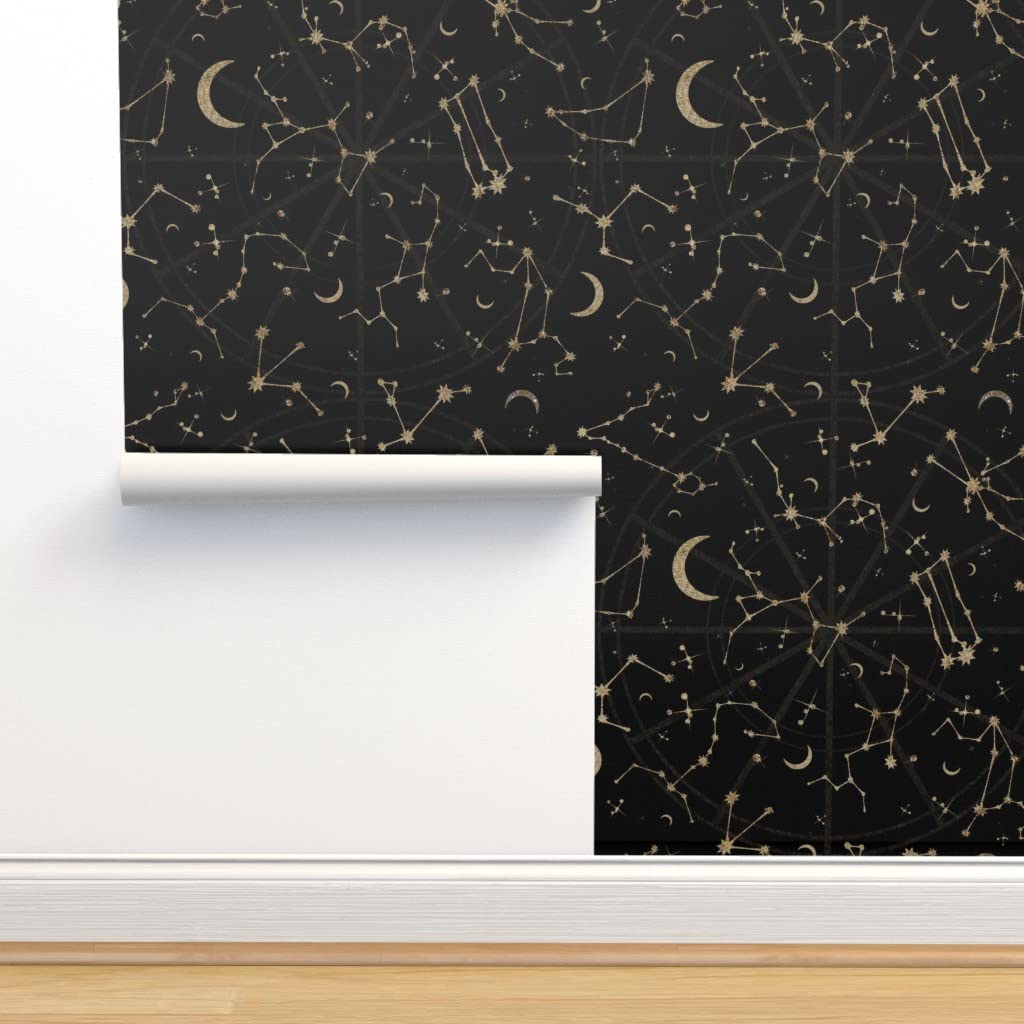 Removable Wallpaper Swatch - Mustard Zodiac Constellations Stars Moon Gender Galaxy Celestial Custom Pre-Pasted Wallpaper by Spoonflower