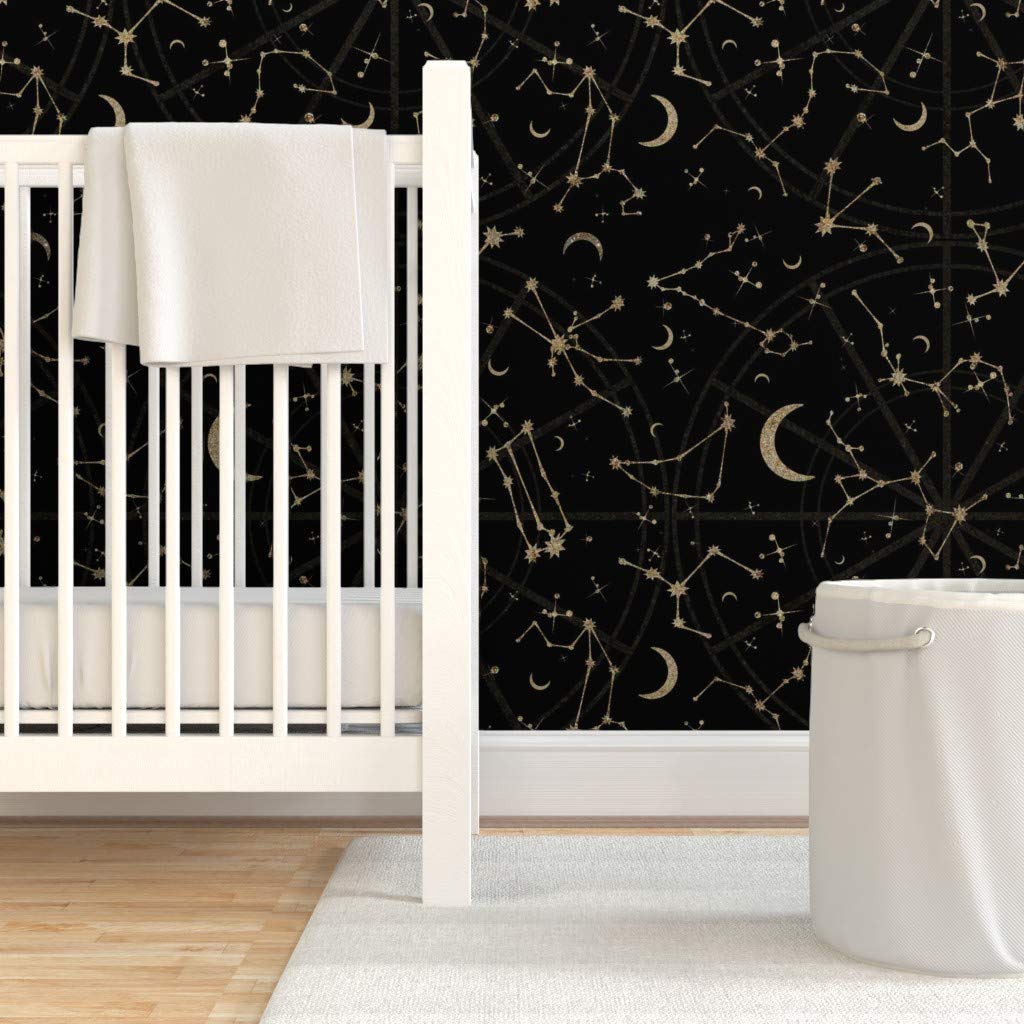 Removable Wallpaper Swatch - Mustard Zodiac Constellations Stars Moon Gender Galaxy Celestial Custom Pre-Pasted Wallpaper by Spoonflower