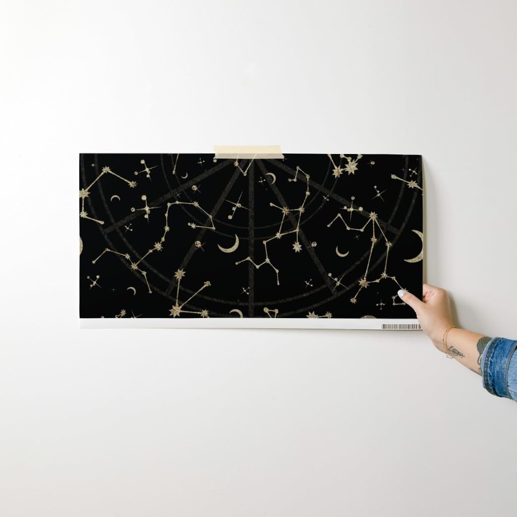 Removable Wallpaper Swatch - Mustard Zodiac Constellations Stars Moon Gender Galaxy Celestial Custom Pre-Pasted Wallpaper by Spoonflower