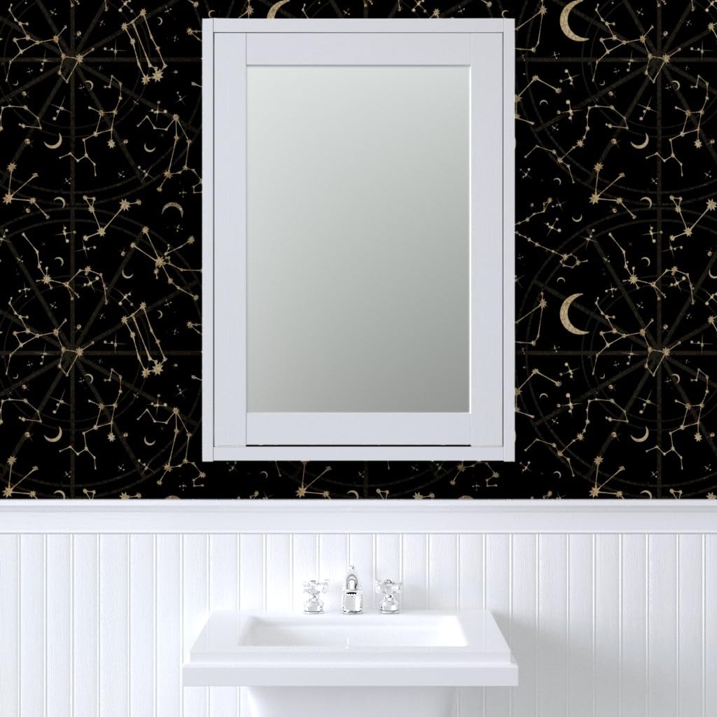 Removable Wallpaper Swatch - Mustard Zodiac Constellations Stars Moon Gender Galaxy Celestial Custom Pre-Pasted Wallpaper by Spoonflower