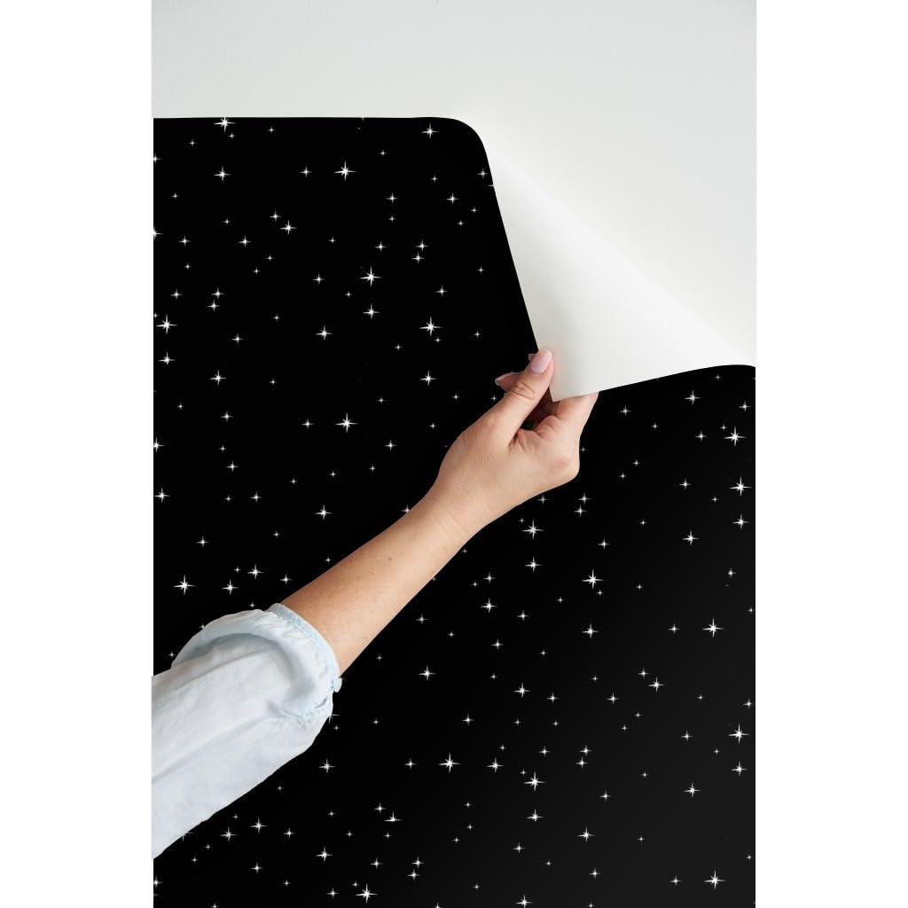 Peel & Stick Wallpaper 3ft x 2ft - Black Star Sky Science Space Astronaut Constellation Stars Custom Removable Wallpaper by Spoonflower