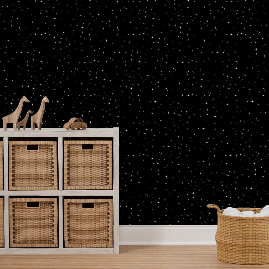 Peel & Stick Wallpaper 3ft x 2ft - Black Star Sky Science Space Astronaut Constellation Stars Custom Removable Wallpaper by Spoonflower