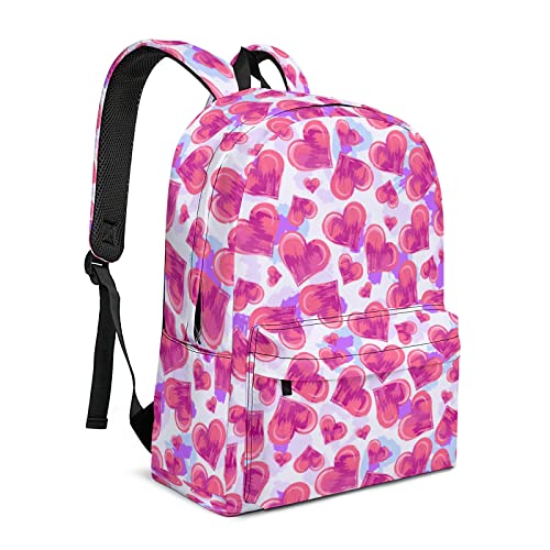 Travel Backpack Pink Love Hearts Backpacks Laptop Backpacks Lightweight Daypack Mini Backpack For Boys Girls 16 Inch