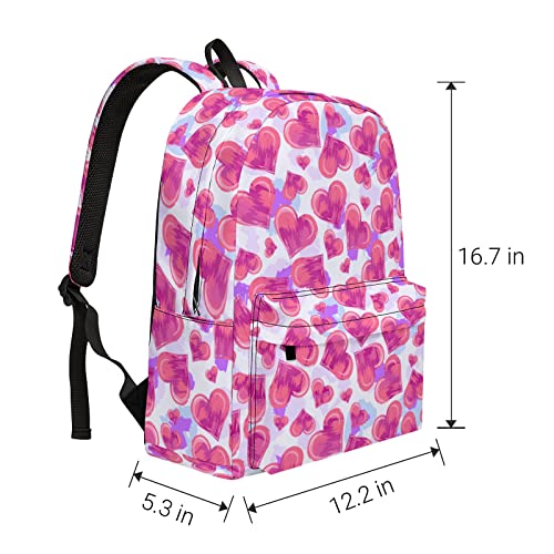 Travel Backpack Pink Love Hearts Backpacks Laptop Backpacks Lightweight Daypack Mini Backpack For Boys Girls 16 Inch