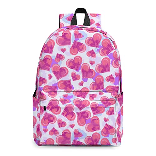 Travel Backpack Pink Love Hearts Backpacks Laptop Backpacks Lightweight Daypack Mini Backpack For Boys Girls 16 Inch