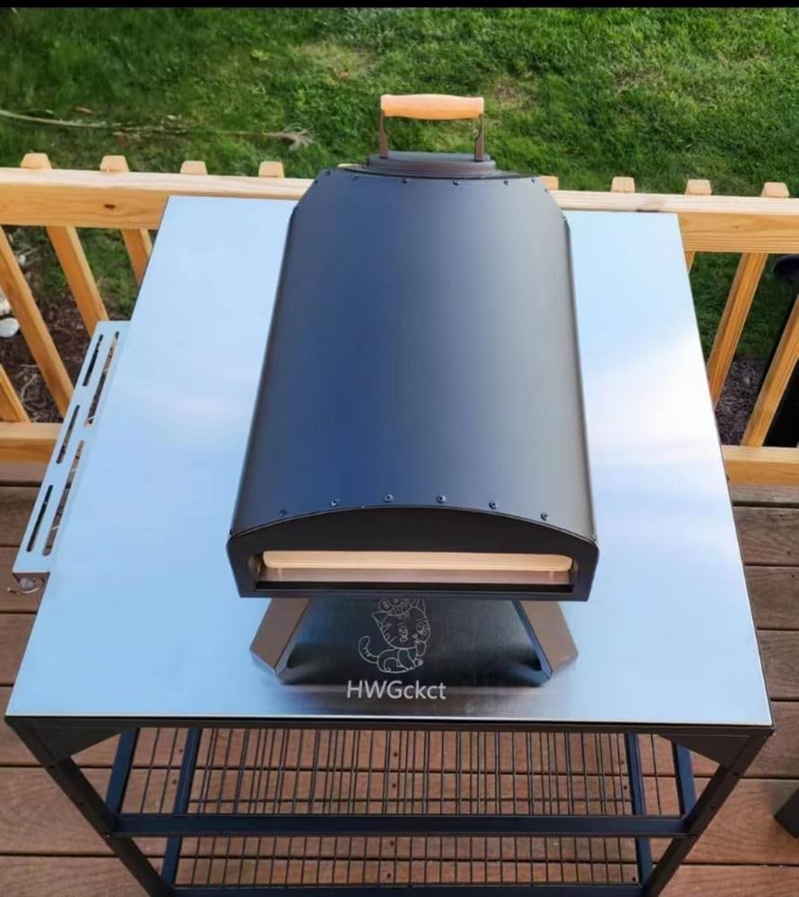 HWGckct Three-Shelf Movable Stainless Steel & Steel Outdoor Dining Cart Table Pizza Oven Protable Grill and Heavy Duty Grill Cart Outdoor Table