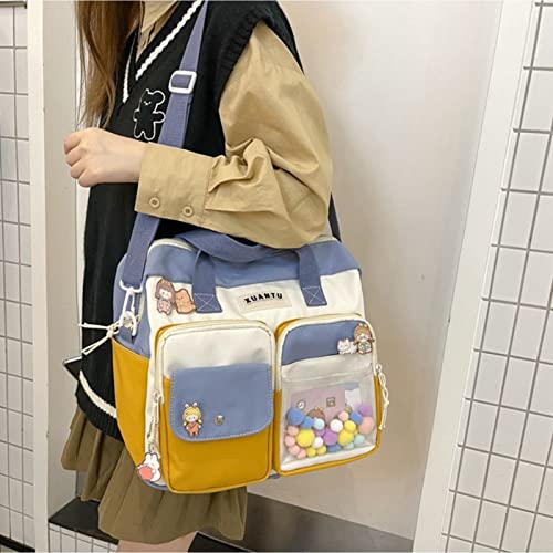 AZLNRMU Kawaii harajuku backpack crossbody bag with 3 pins bubbles teenage daypack gift for birthday Christmas (Yellow) General