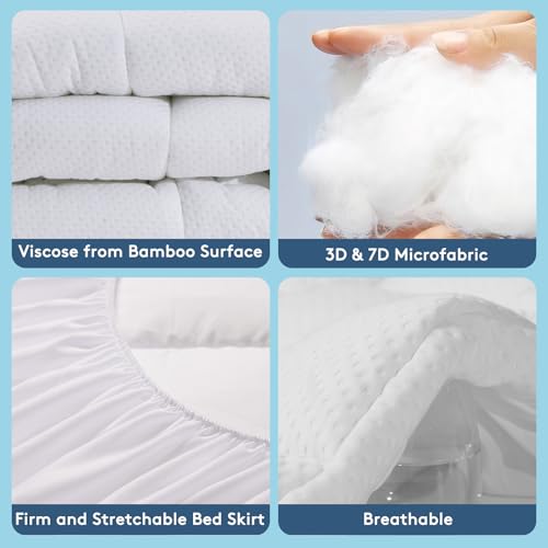 HYLEORY Dual Layer 4 Inch Memory Foam Mattress Topper King Size, Breathable & Medium Support, 2 Inch Cooling Gel Memory Foam & 2 Inch Viscose from Bamboo Pillow Top Mattress Pad Cover for Back Pain