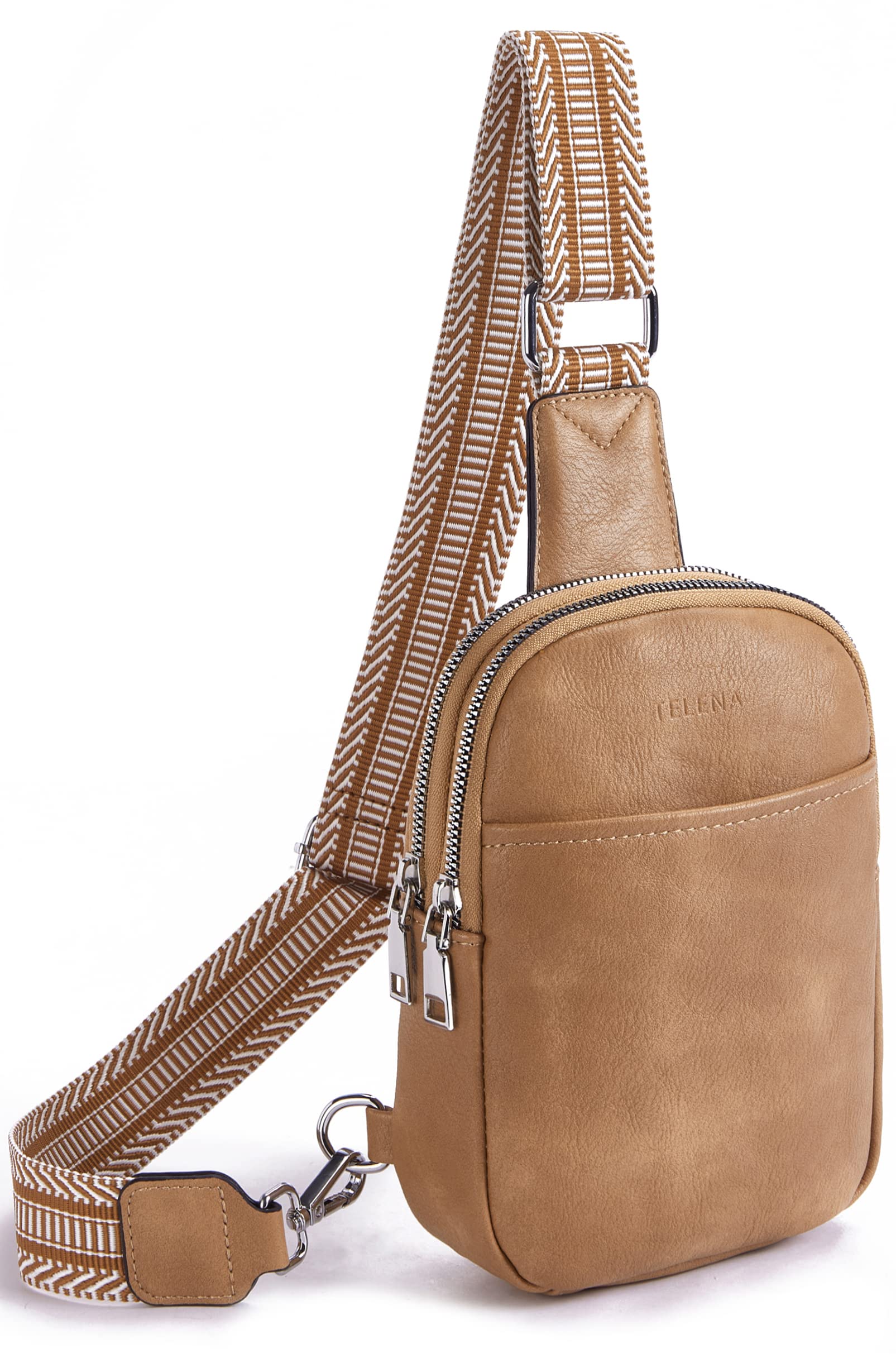 Telena Sling Bag for Women Vegan Leather Fanny Pack Crossbody Bags for Women Camel Brown