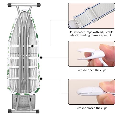 Ironing Board Cover and Pad, Heat Reflective & Stain Resistant Standard Full Size 15x54 Thick Padding Heavy Duty Iron Board Replacement Cover with Elastic Edge 4 Adjustable Fastener Straps