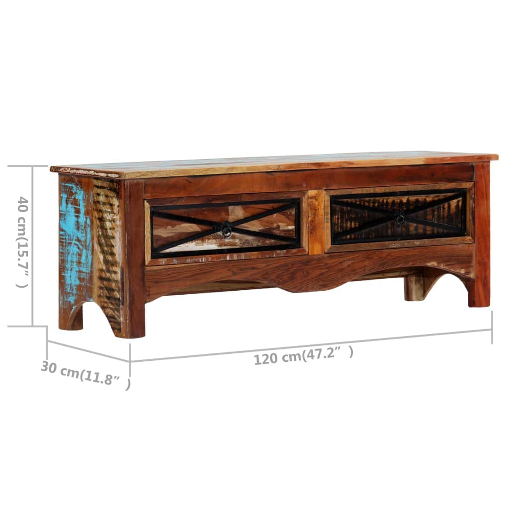 Vintage Industrial TV Stand with 2 Drawers Woodn Entertainment Centers Reclaimed Furniture Rustic Solid Wood Cabinet Retro Style TV Unit