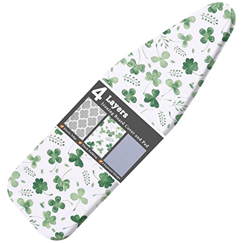 Ironing Board Cover and Pad, Heat Reflective & Stain Resistant Standard Full Size 15x54 Thick Padding Heavy Duty Iron Board Replacement Cover with Elastic Edge 4 Adjustable Fastener Straps