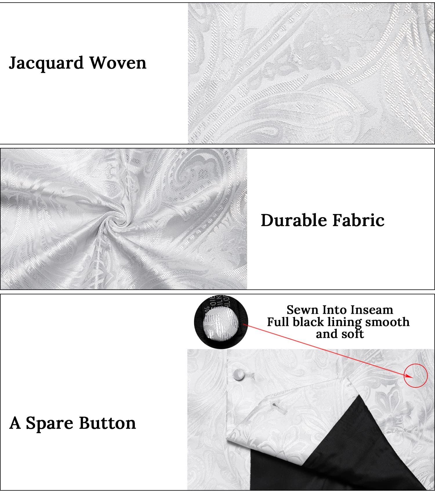 DiBanGu Mens Vest Tie Set 7PCS Silk Paisley Suit Waistcoat and Necktie Hankerchief Cufflinks Lapel Pin Set for Wedding Party, White, XX-Large