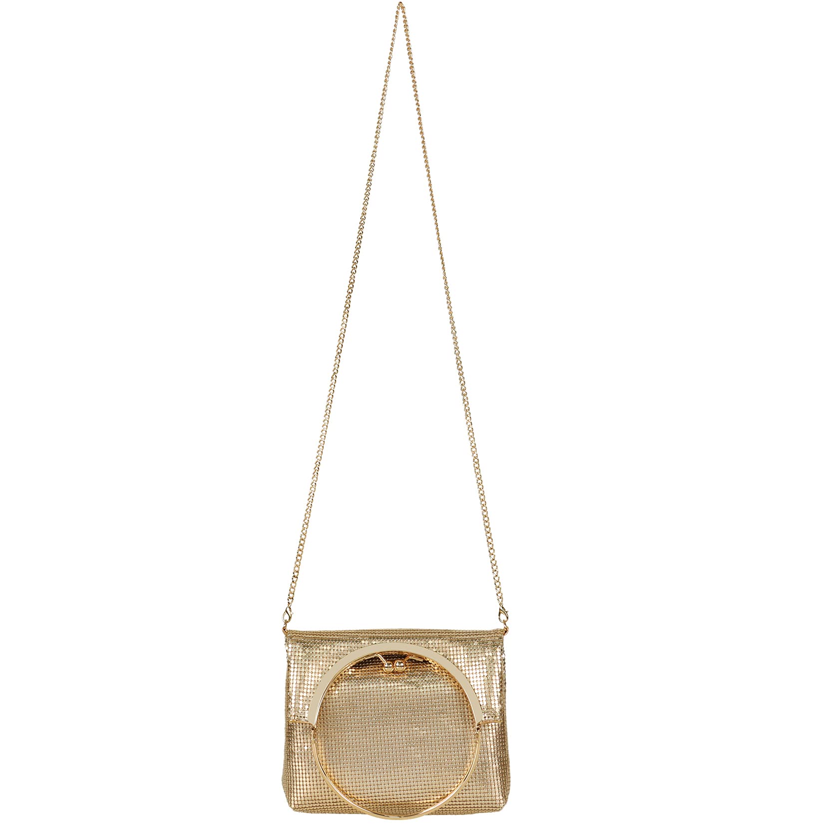 Venoline Clutch Purses for Women with Top Handle Mesh Circular Evening Sparkly Crossbody Handbag Party Prom Wedding Gold
