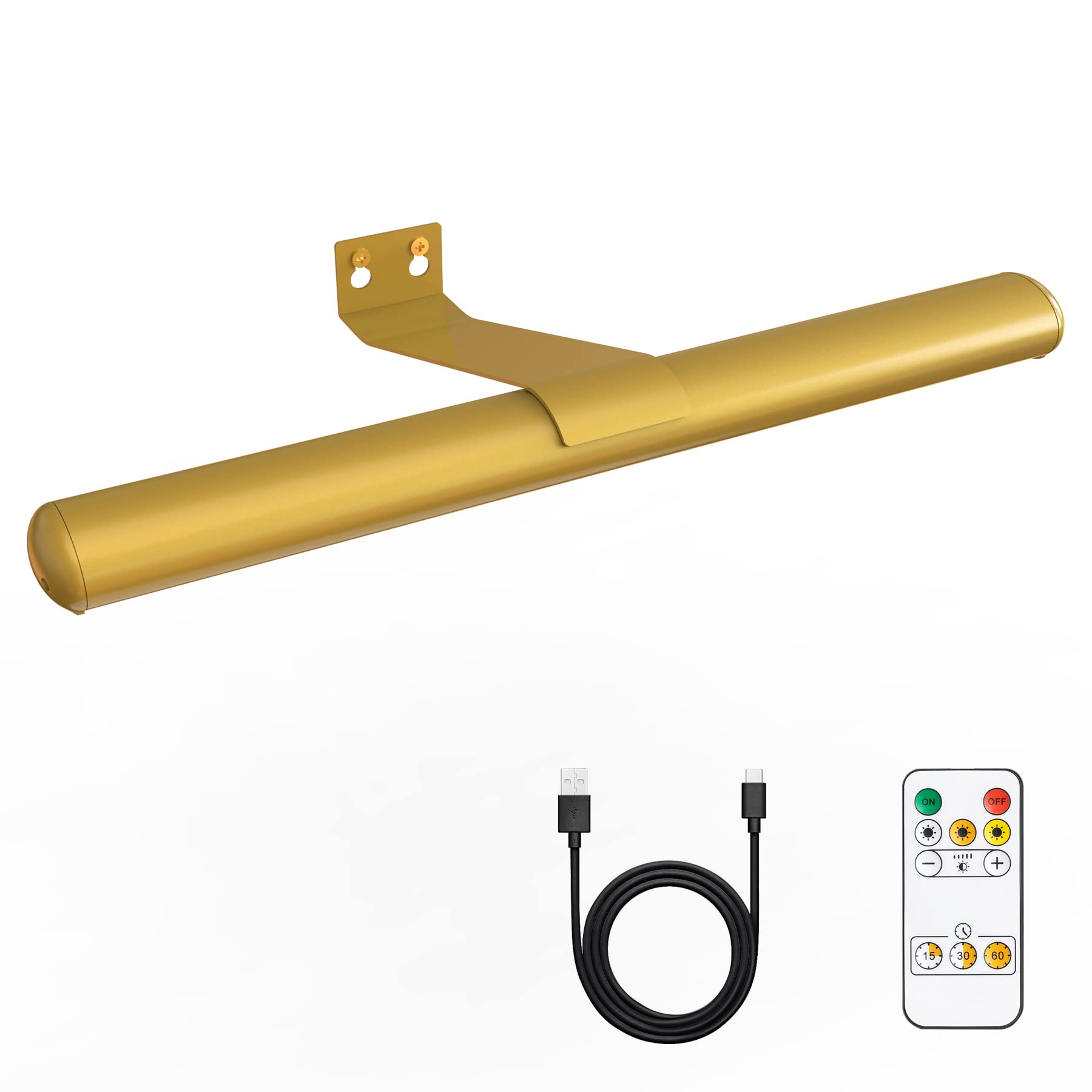 Gold Wireless Led Picture Light with Remote Control - Rechargeable Battery, Metal Art Display Accent Light, 300LM, Dimmable for Gallery, Dartboard