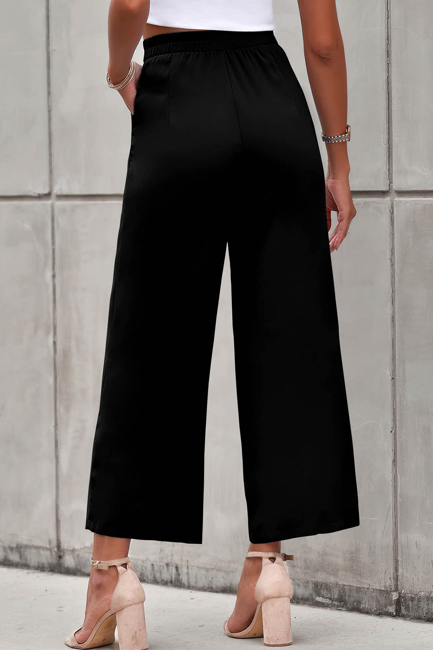 PRETTYGARDEN Women's Casual Summer Work Pants High Waisted Palazzo Pant Flowy Wide Leg Trousers with Pockets (Black,Medium)