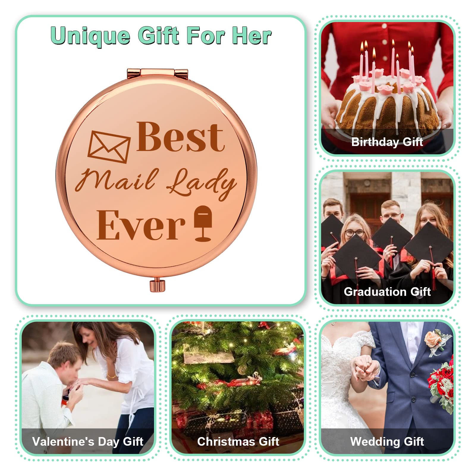 Mail Carrier Gift Funny Gifts for Mail Lady Thank You Gift Compact Makeup Mirror Postal Worker Gifts for Women Appreciation Gift Folding Makeup Mirror Thanksgiving Retirement Gifts