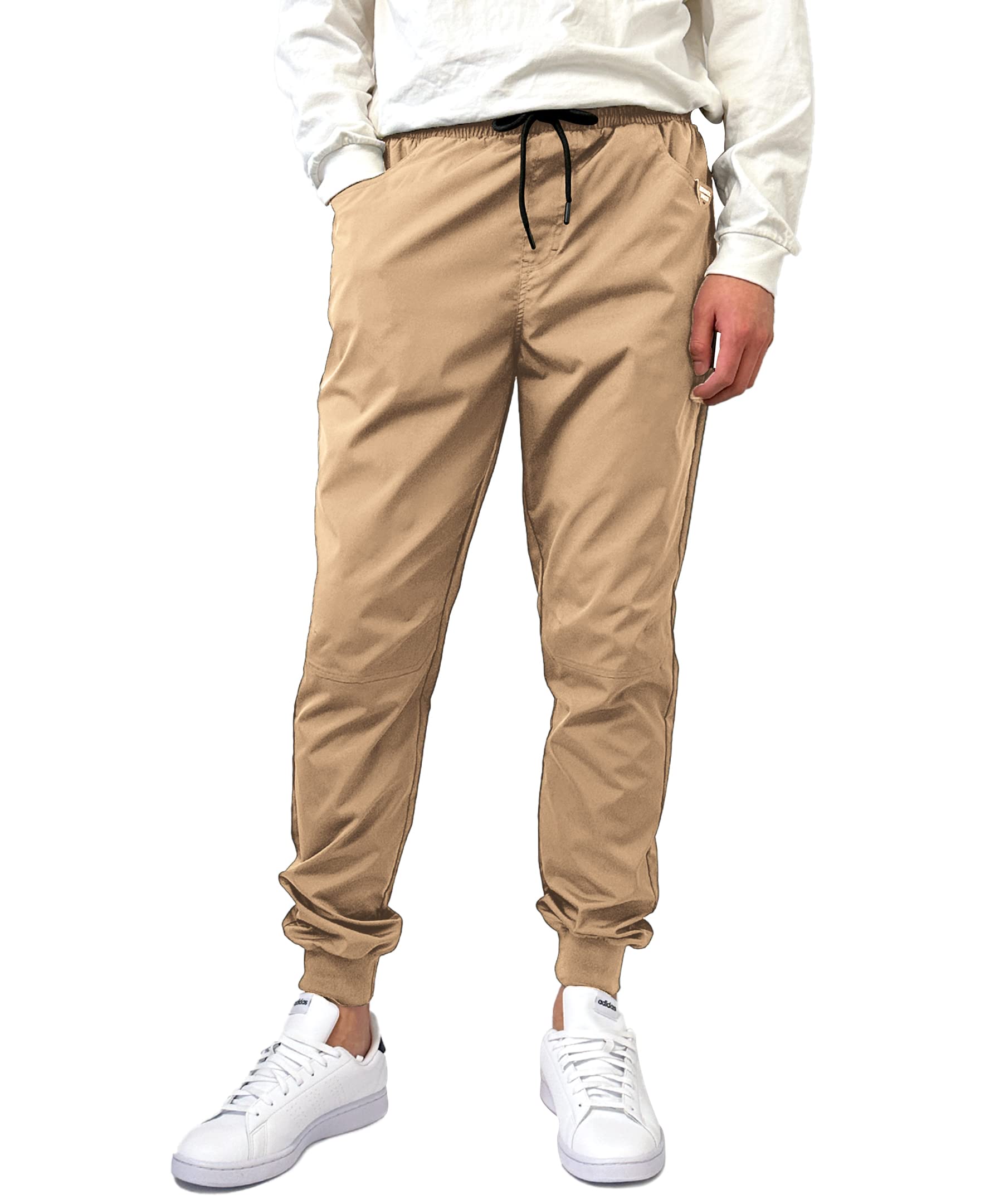 Southpole Men's Quick Dry Basic Nylon Jogger Pants, Lightweight, Water Resistant, Sand, Small