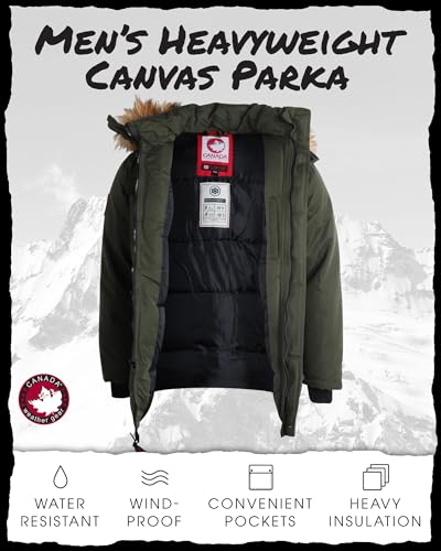 CANADA WEATHER GEAR Men's Winter Coat - Heavyweight Teflon Canvas Parka Jacket (M-XXL), Size XX-Large, Olive Green