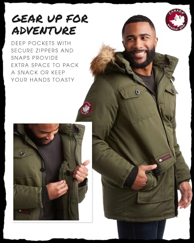 CANADA WEATHER GEAR Men's Winter Coat - Heavyweight Teflon Canvas Parka Jacket (M-XXL), Size XX-Large, Olive Green