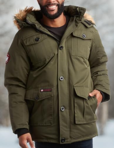 CANADA WEATHER GEAR Men's Winter Coat - Heavyweight Teflon Canvas Parka Jacket (M-XXL), Size XX-Large, Olive Green
