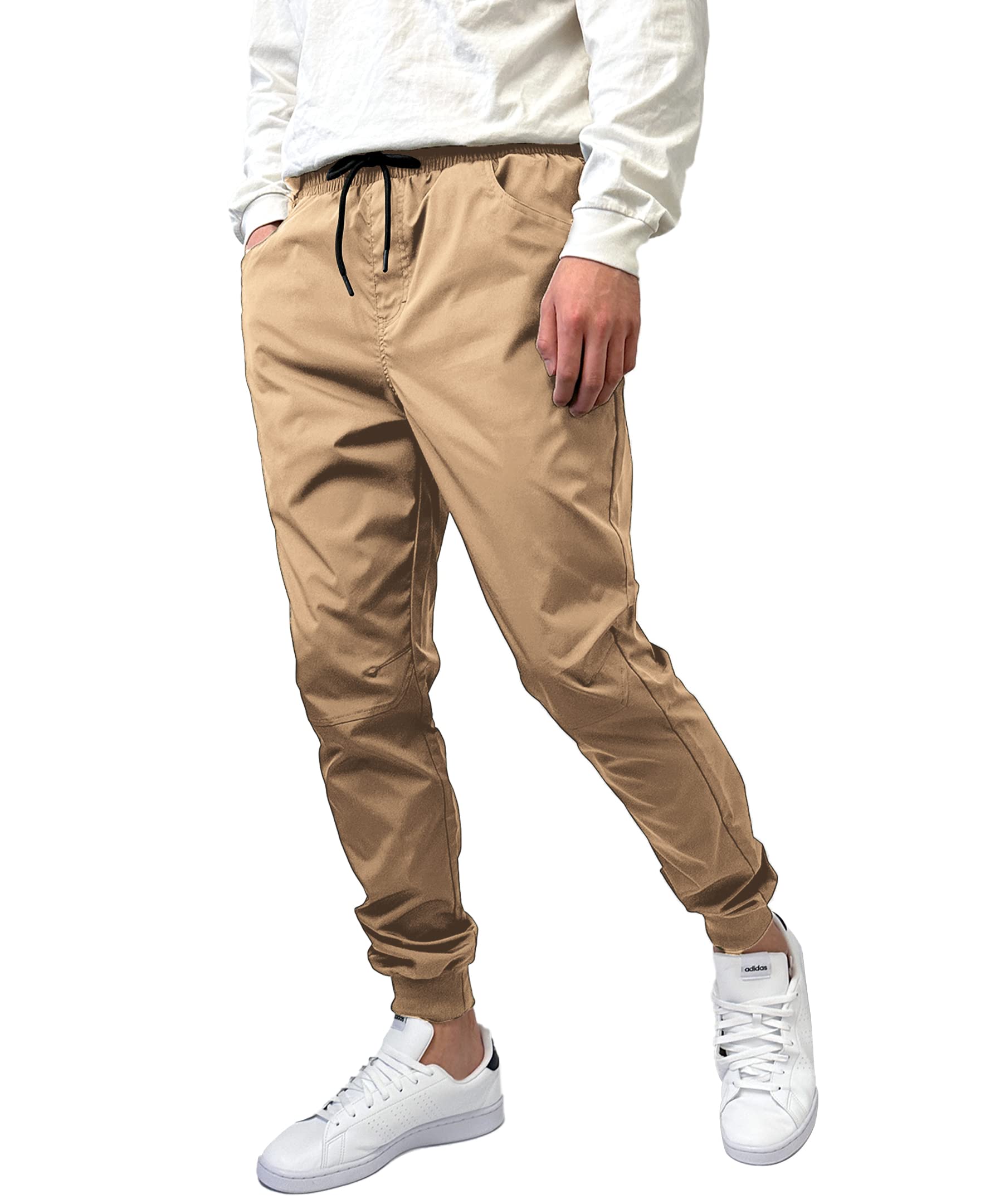 Southpole Men's Quick Dry Basic Nylon Jogger Pants, Lightweight, Water Resistant, Sand, Small