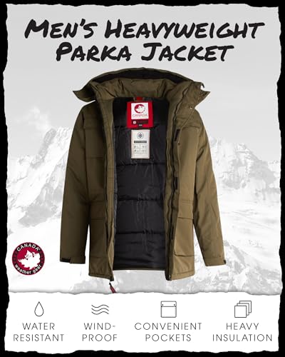 CANADA WEATHER GEAR Men's Winter Coat - Heavyweight Teflon Canvas Cargo Parka Jacket (M-XXL), Size X-Large, Olive Green