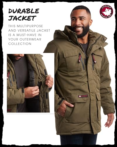 CANADA WEATHER GEAR Men's Winter Coat - Heavyweight Teflon Canvas Cargo Parka Jacket (M-XXL), Size X-Large, Olive Green