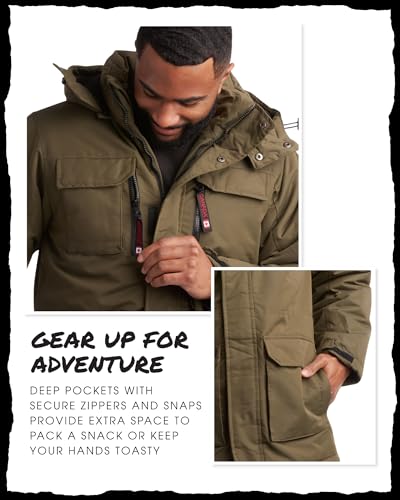CANADA WEATHER GEAR Men's Winter Coat - Heavyweight Teflon Canvas Cargo Parka Jacket (M-XXL), Size X-Large, Olive Green