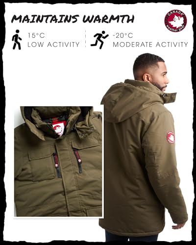 CANADA WEATHER GEAR Men's Winter Coat - Heavyweight Teflon Canvas Cargo Parka Jacket (M-XXL), Size X-Large, Olive Green