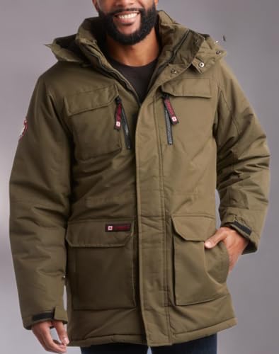 CANADA WEATHER GEAR Men's Winter Coat - Heavyweight Teflon Canvas Cargo Parka Jacket (M-XXL), Size X-Large, Olive Green