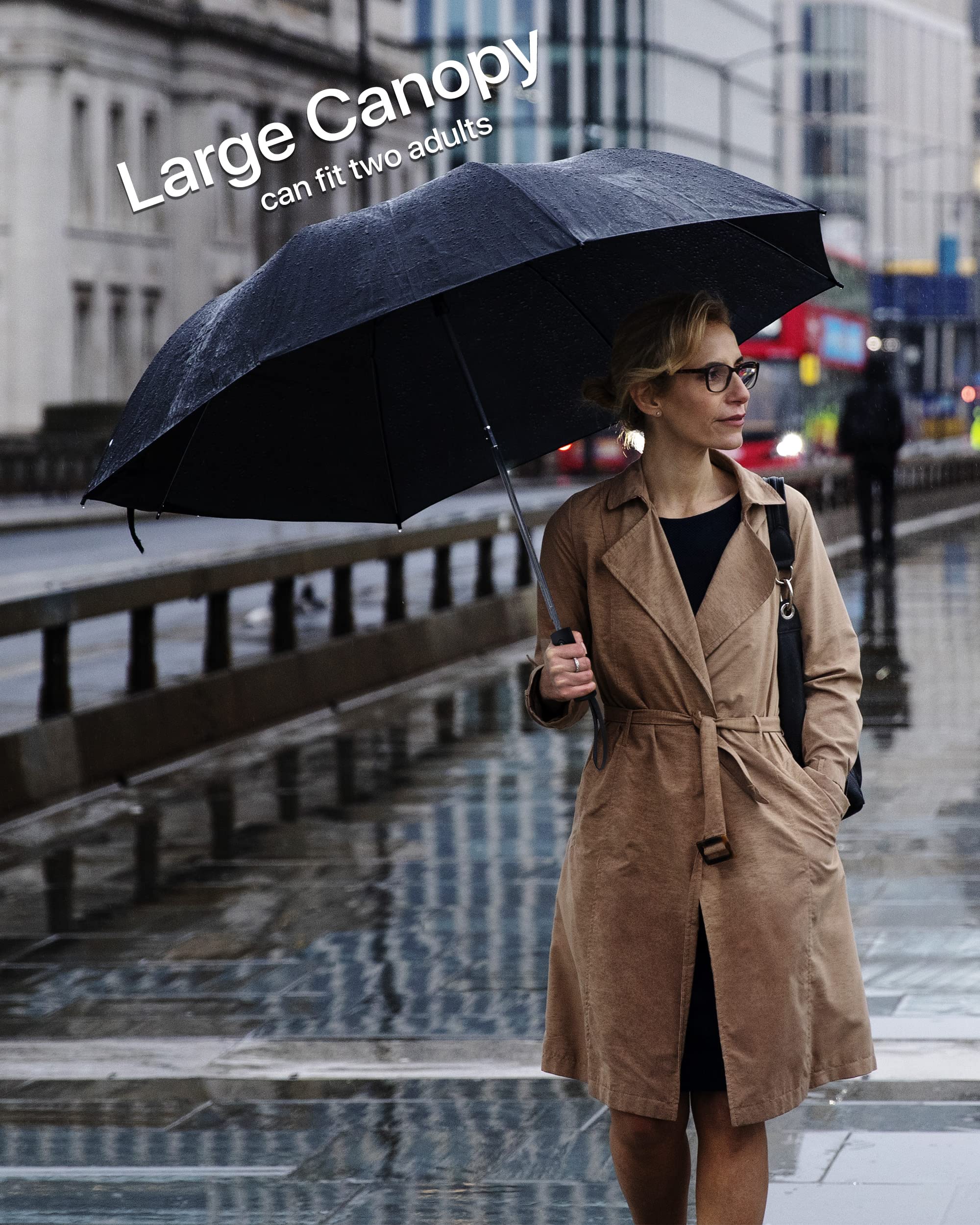 Parquet Travel Umbrella - Compact Umbrella Auto Open and Close, Extra Large Canopy - 54 inches 2 Person Travel Umbrella
